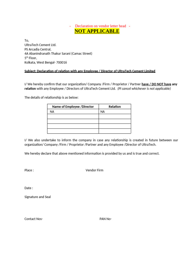 Vendor Declaration | PDF