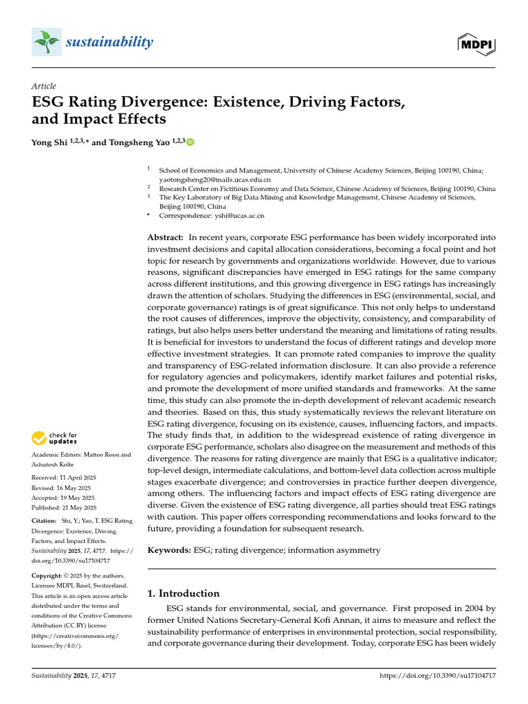 Journal - 2025 ESG Rating Divergence Existence, Driving Factors, and ...
