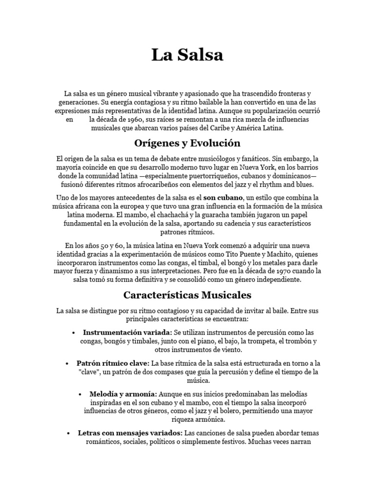 Historia y Evolución de la Salsa | PDF | Musica Popular | Las artes ...