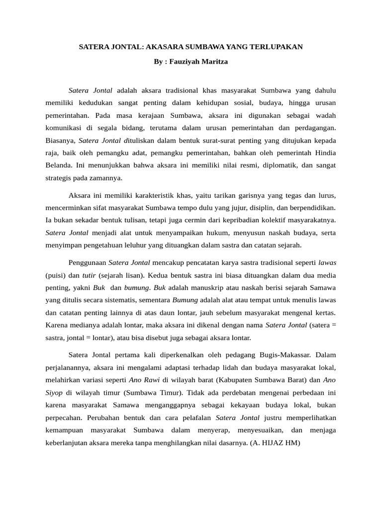 Pelestarian Satera Jontal Sumbawa | PDF
