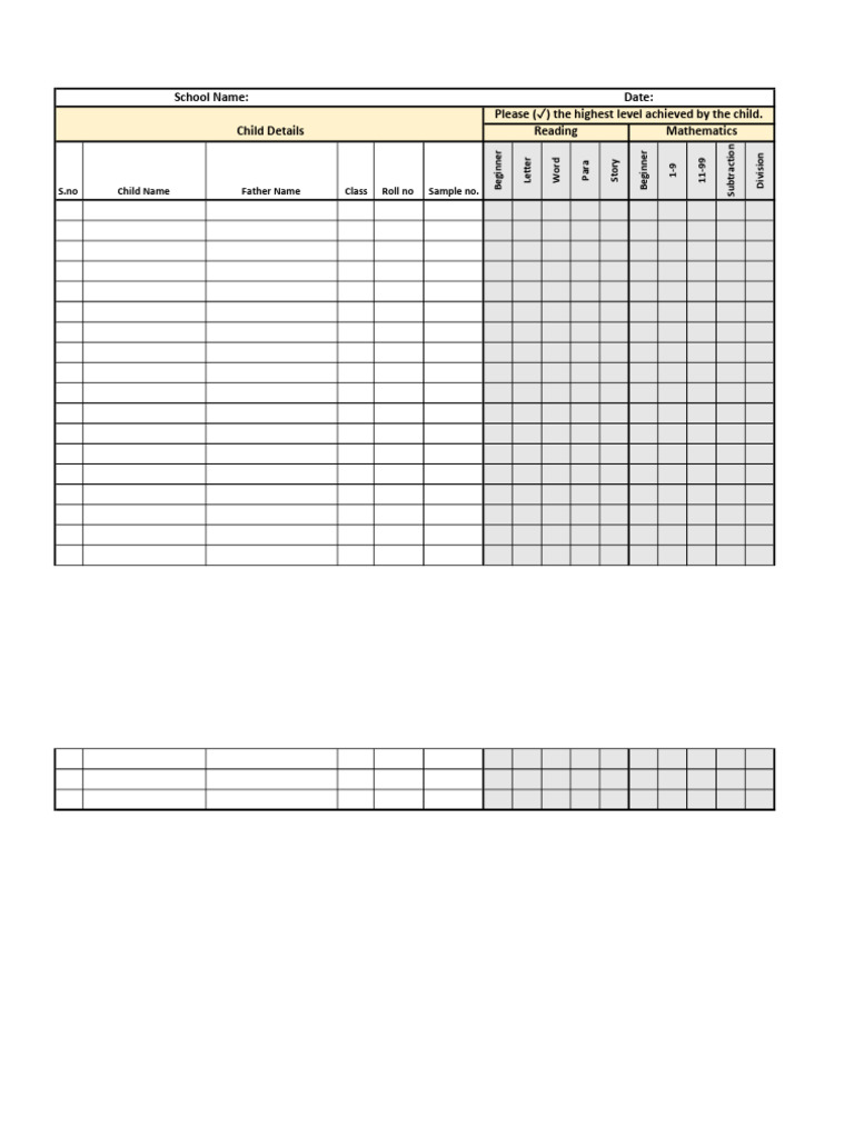 Child Data Recording Sheet | PDF