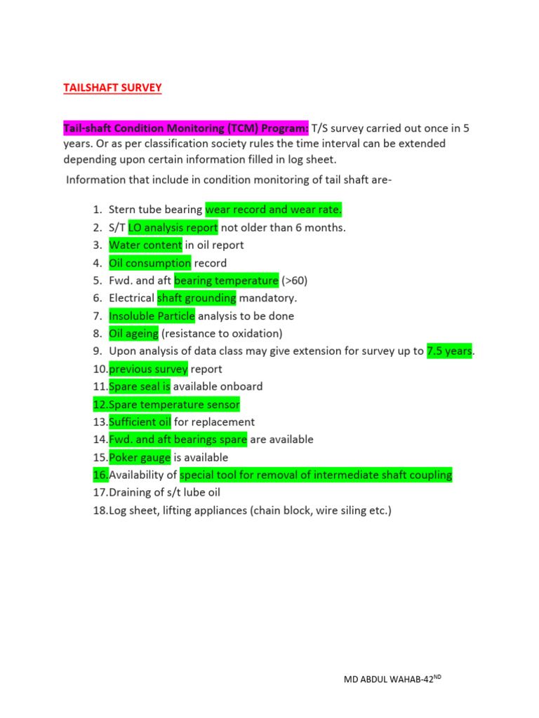 Tailshaft Survey and Monitoring Guide | PDF | Wear | Bearing (Mechanical)
