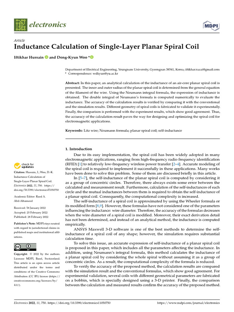 Inductance Calculation of Single-Layer Planar Spiral Coil | PDF | Inductance | Inductor
