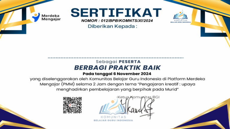 Sertifikat Syarifah Mutia Devi S, PD Pengajaran Kreatif | PDF