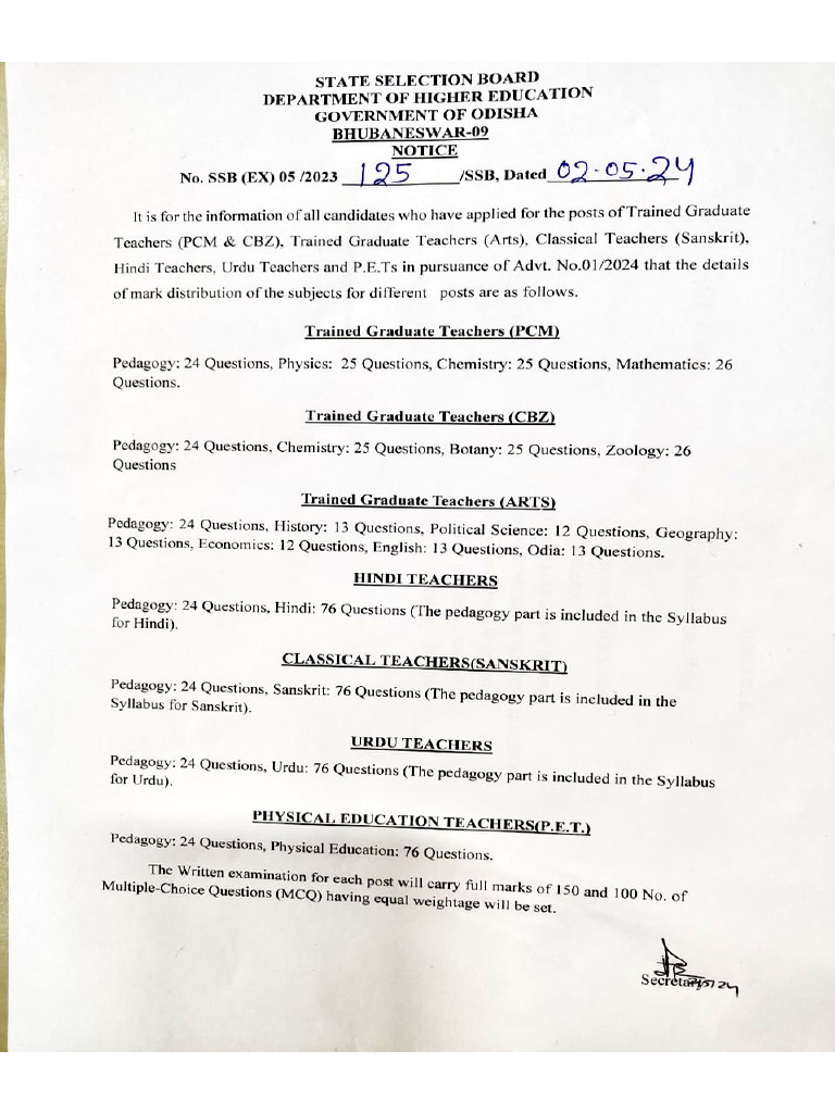 SSB TGT Marks Distribution | PDF