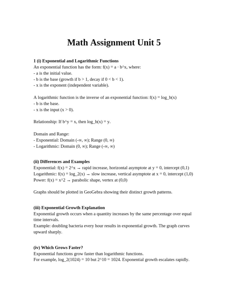 MATH1201 Unit5 Assignment | PDF | Logarithm | Mathematics