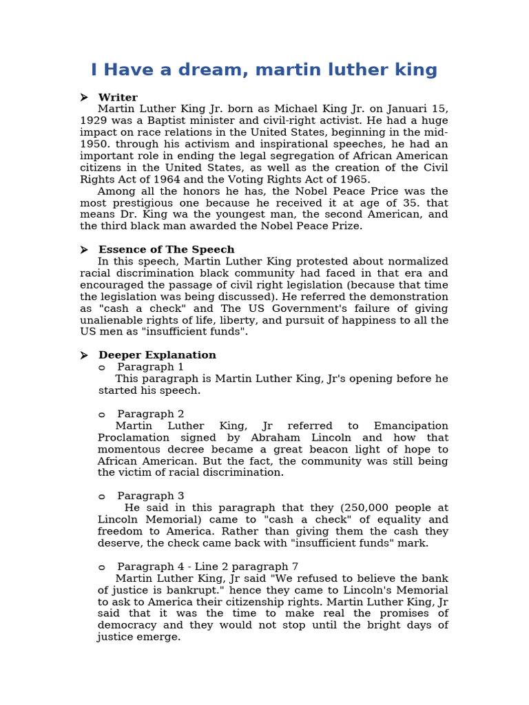 Martin Luther King Jr.'s Dream Speech | PDF | Martin Luther King Jr ...