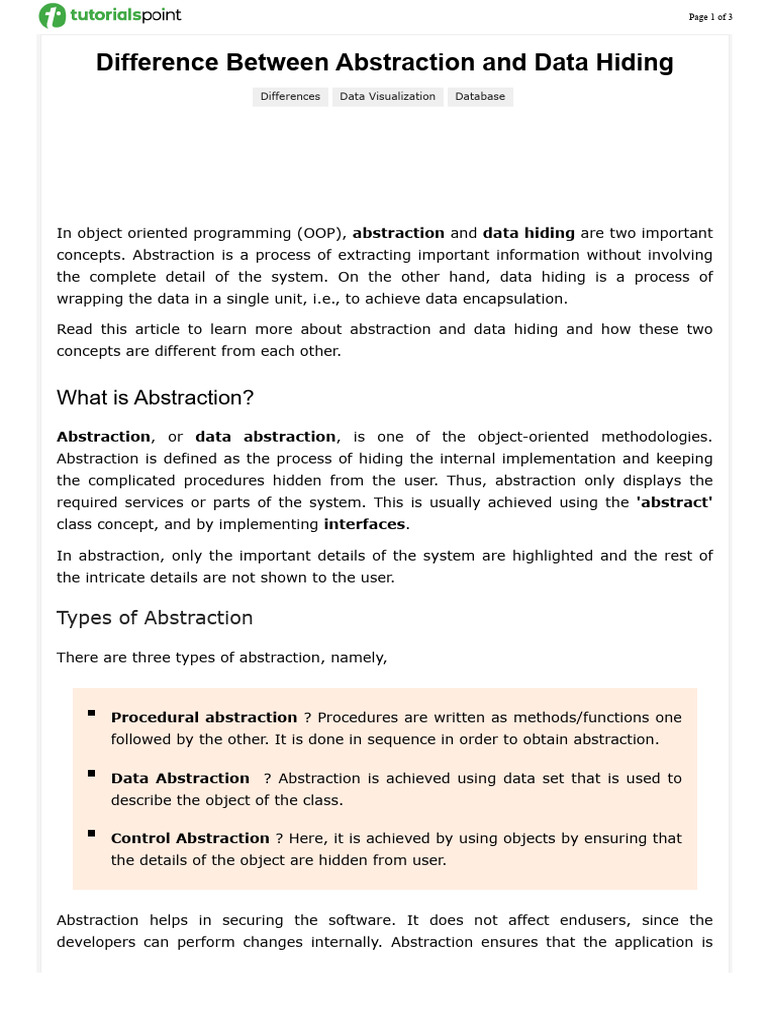 Abstraction vs Data Hiding Explained | PDF | Object Oriented ...