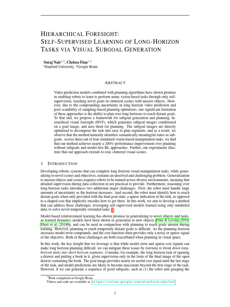 Hierarchical Visual Foresight for Robotics | PDF | Goal | Applied ...
