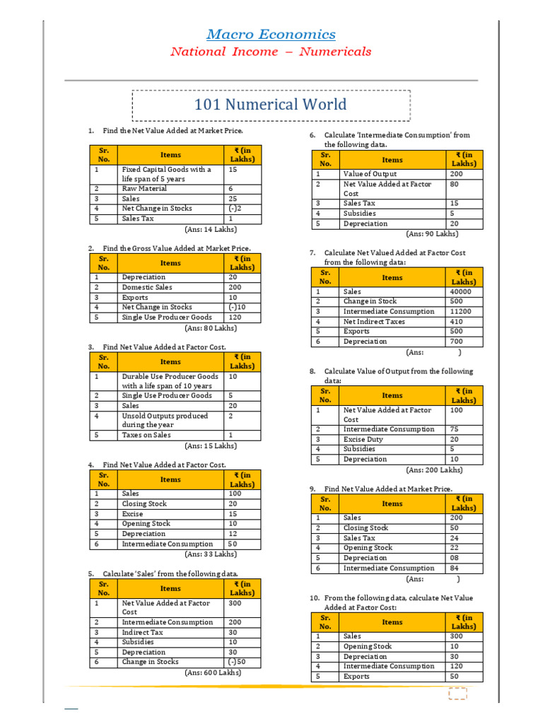 National Income Numericals PDF 1 | PDF | Value Added | Income