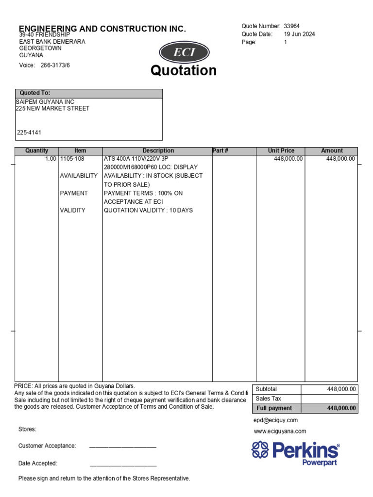 ATS 400A Quotation - ECI 2024 | PDF
