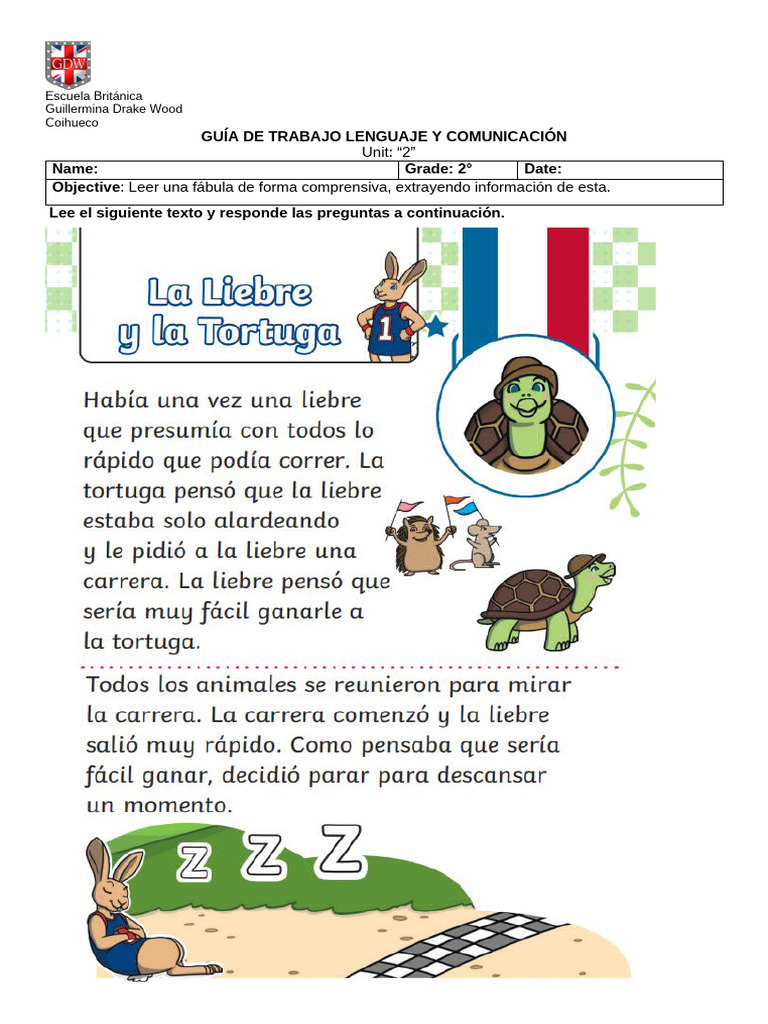 Guia 2 Semana 07 de Julio Fábula La Liebre y La Tortuga | PDF