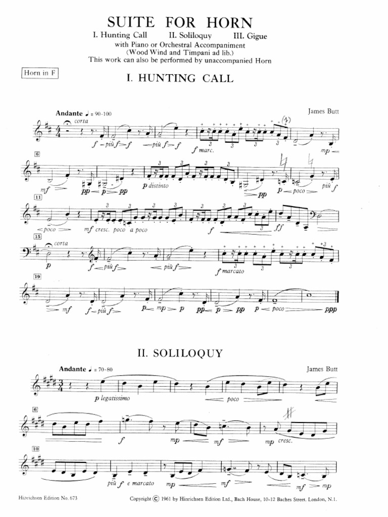 Hunting Call, Soliloquy, Gigue for Horn | PDF