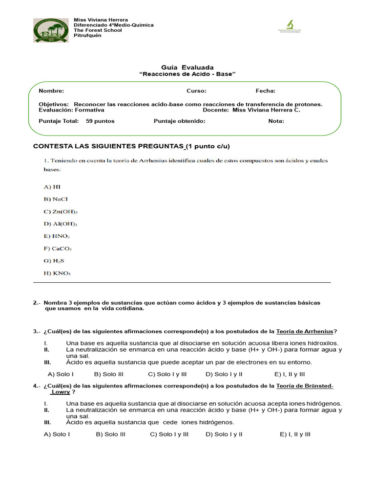 Guia Evaluada 4M Acido-Base | PDF