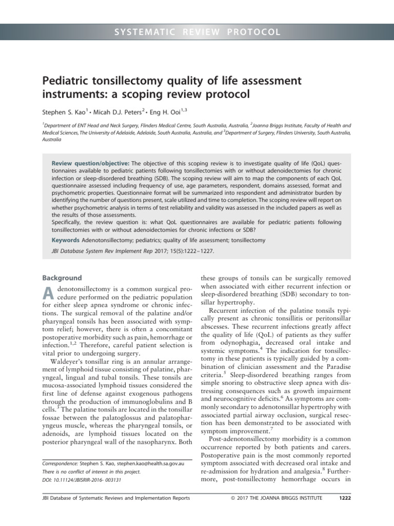 Pediatric QoL Post-Tonsillectomy Review | PDF | Validity (Statistics ...