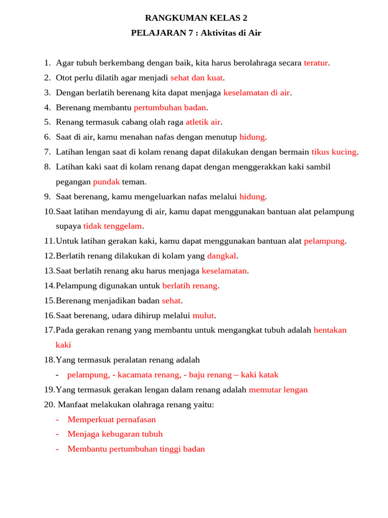 Materi Penjaskes Kelas 2 Pelajaran 7, 8, & 9 | PDF