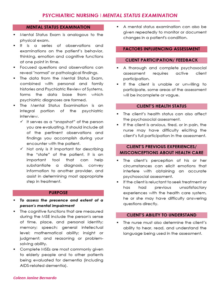Mental Status Exam for Psychiatric Nurses | PDF | Thought | Delusion