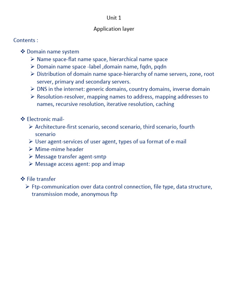Unit 1 Application Layer | PDF | Domain Name System | File Transfer Protocol