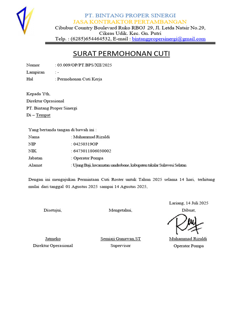 Surat Permohonan Cuti - Muhammad Rizaldi | PDF