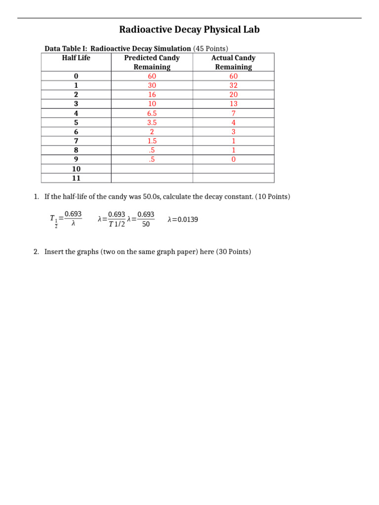 Half Life Physical Lab Form | PDF | Radioactive Decay | Chemistry
