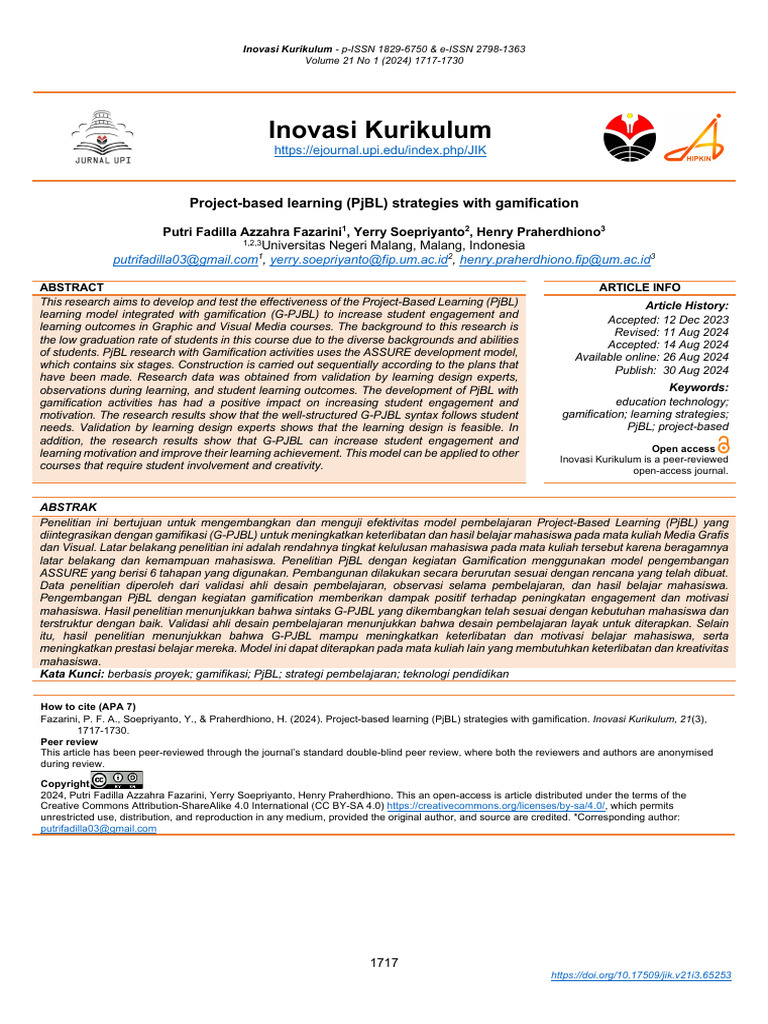 Project-Based Learning PJBL Strategies With Gamifi | PDF | Instructional Design | Learning