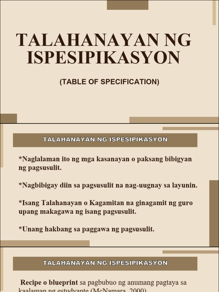 Talahanayan NG Ispesipikasyon | PDF