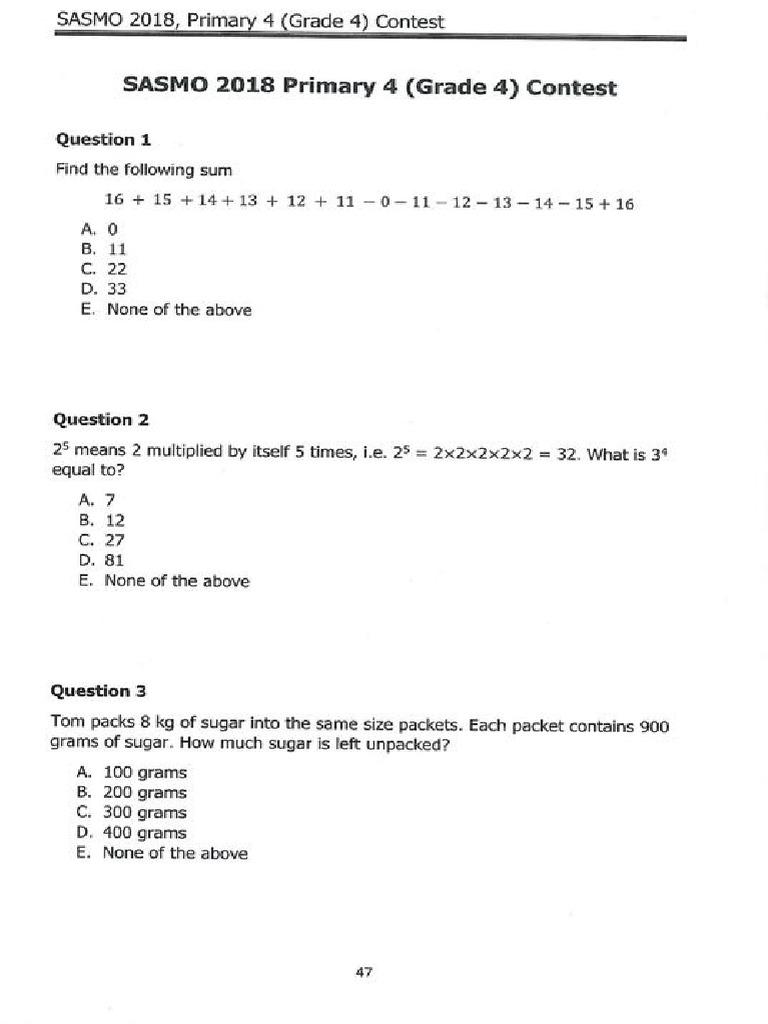 SASMO Grade4 2018 | PDF
