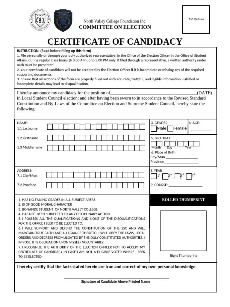Certificte of Candidacy 2025 | PDF | Government