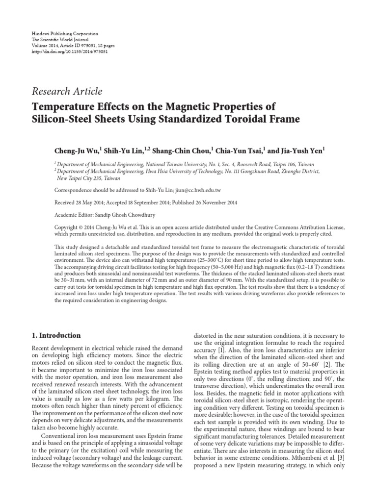 Temperature Effects on the Magnetic Properties of Silicon-Steel Sheets ...