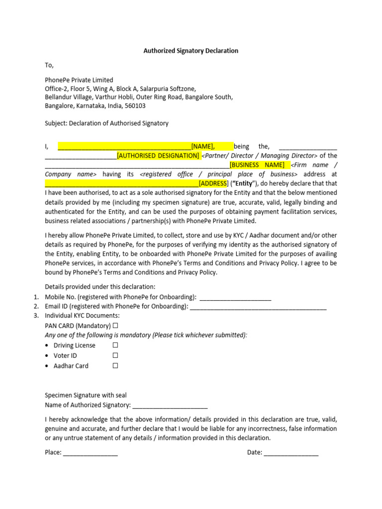 Authorized - Signatory - Declaration - Form ASD PhonePe Legal - Final ...