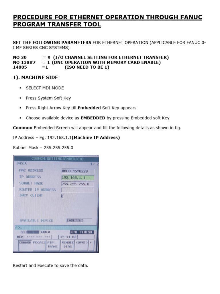 Fanuc Ethernet Setup for Program Transfer | PDF | Ip Address | Internet Protocols