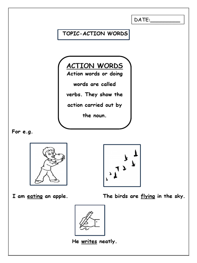 Action Words Worksheet for Kids | PDF