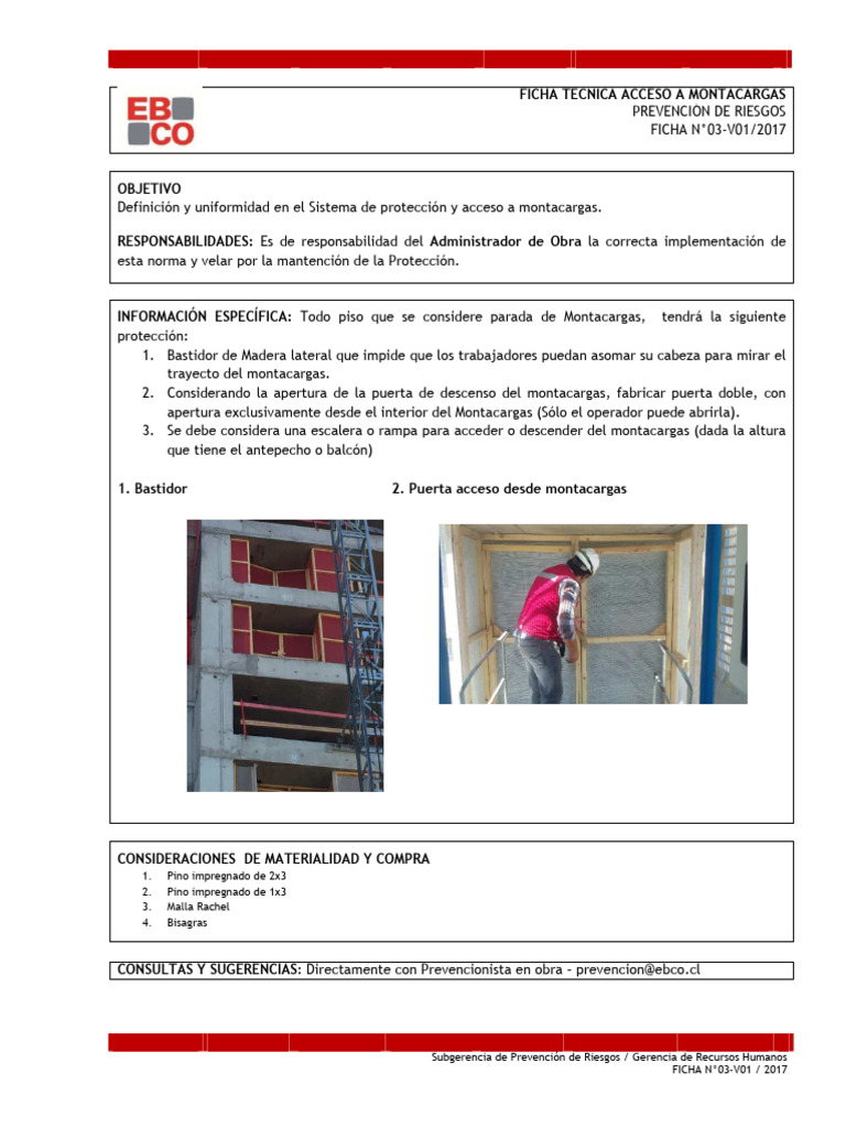 FICHA #03-V01 Ficha Técnica Acceso Montacargas | PDF