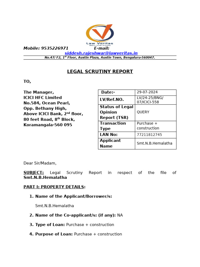 LSR of N B Hemalatha | PDF | Mortgages | Common Law