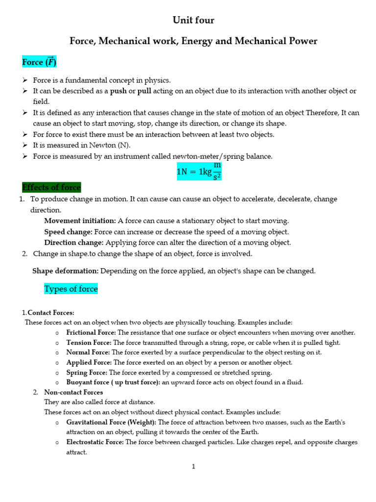 Unit-4, Force, Work, Energy and Power | PDF | Force | Friction