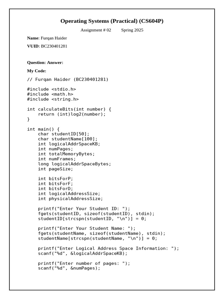 CS 604 P Assinment 2 (BC230401281) | PDF