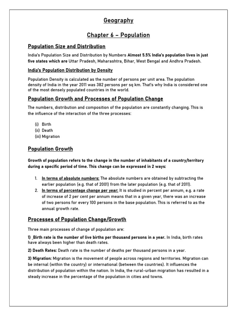 Notes of CH 6 Population | PDF
