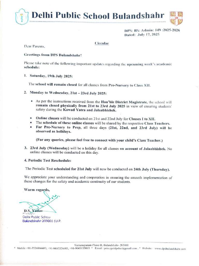 Circular For Classes Pre-Nursery To XII.. | PDF