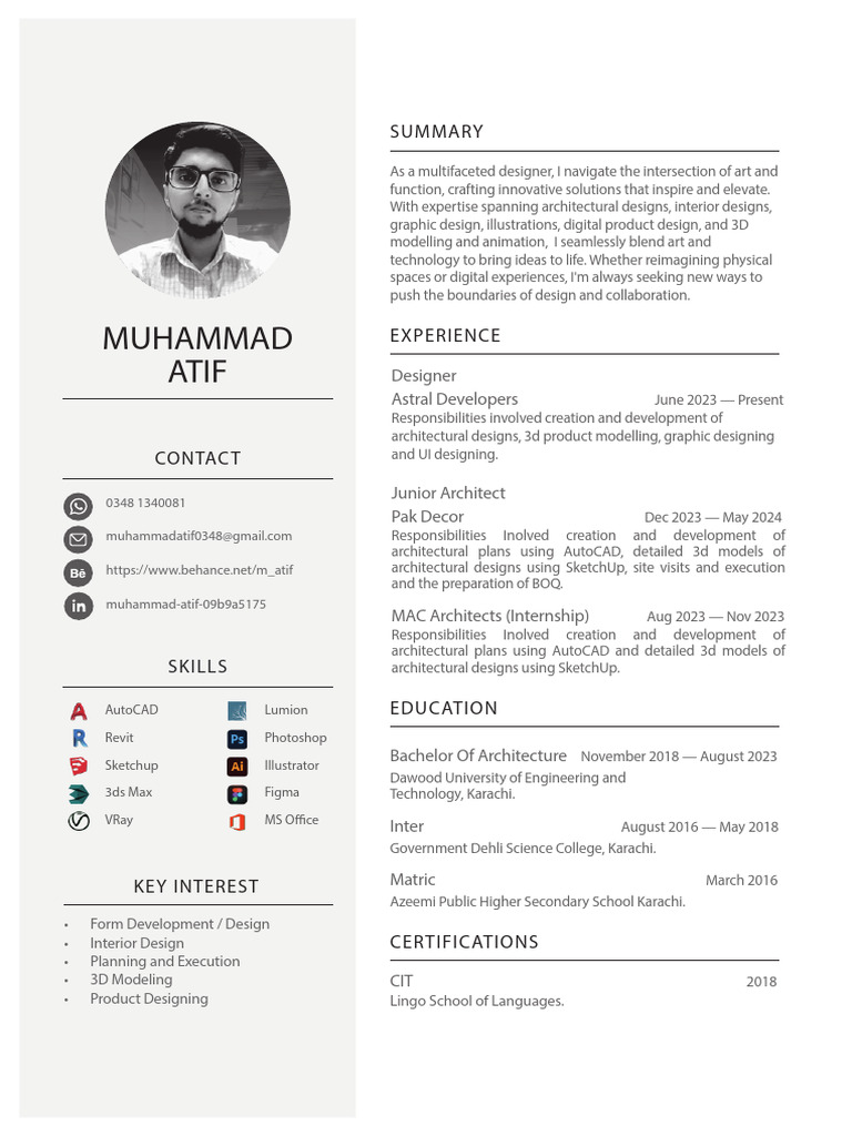 CV (Muhamamd Atif) Compressed | PDF | Application Software | Design