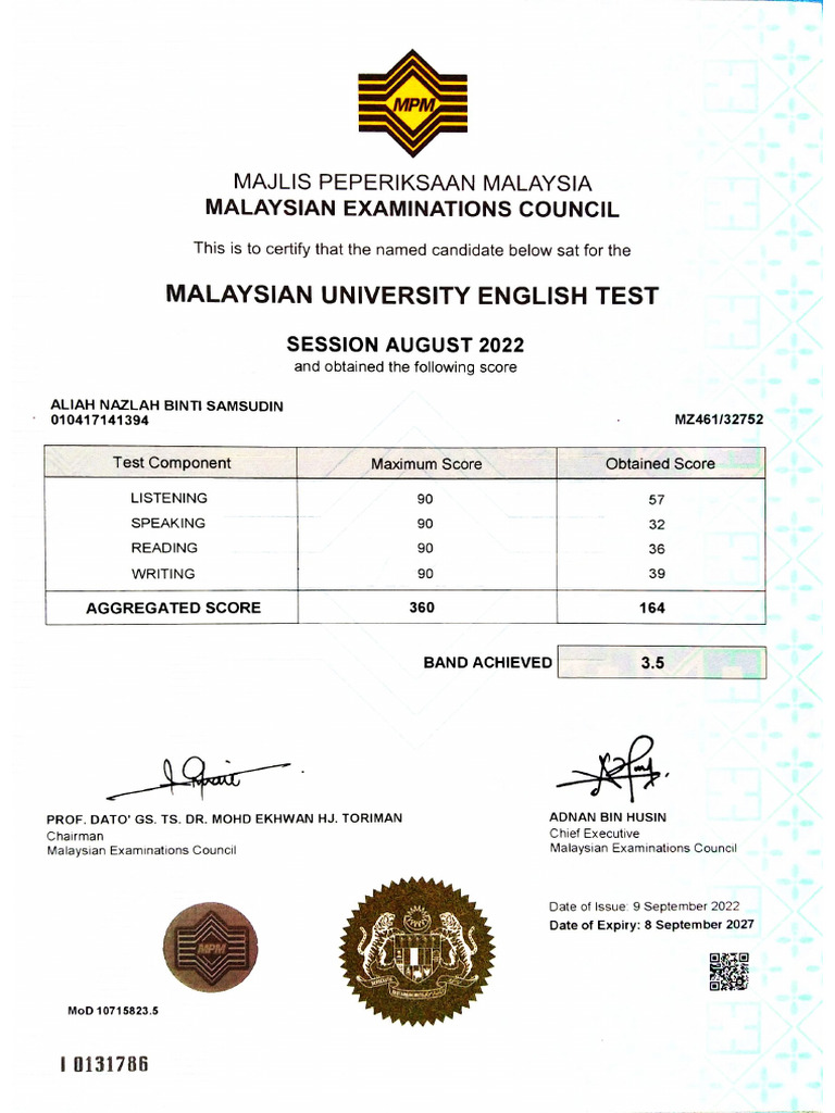 Muet Results | PDF