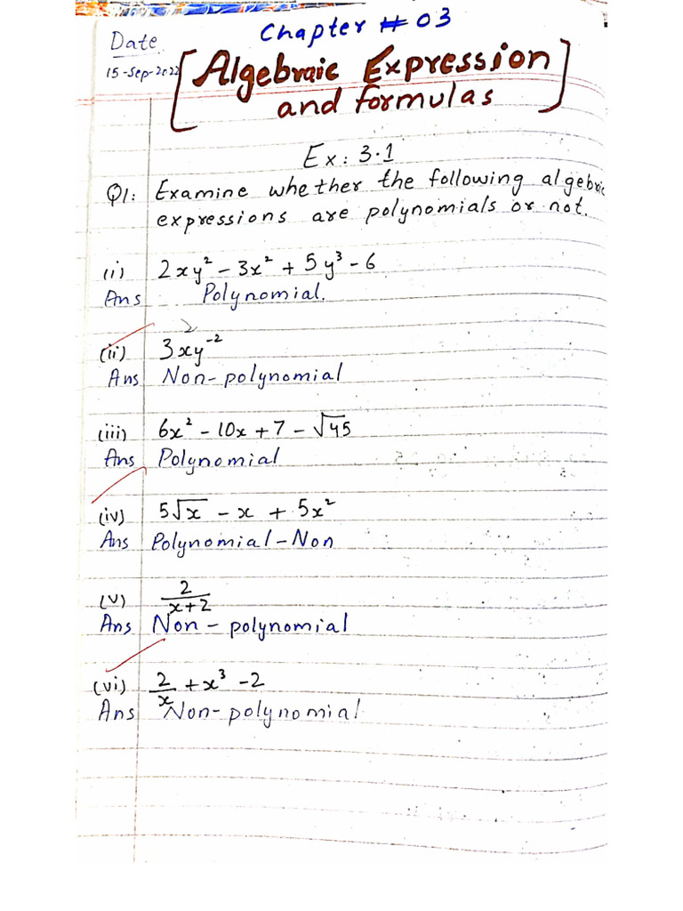 Algebraic Expressions Ch#3 | PDF