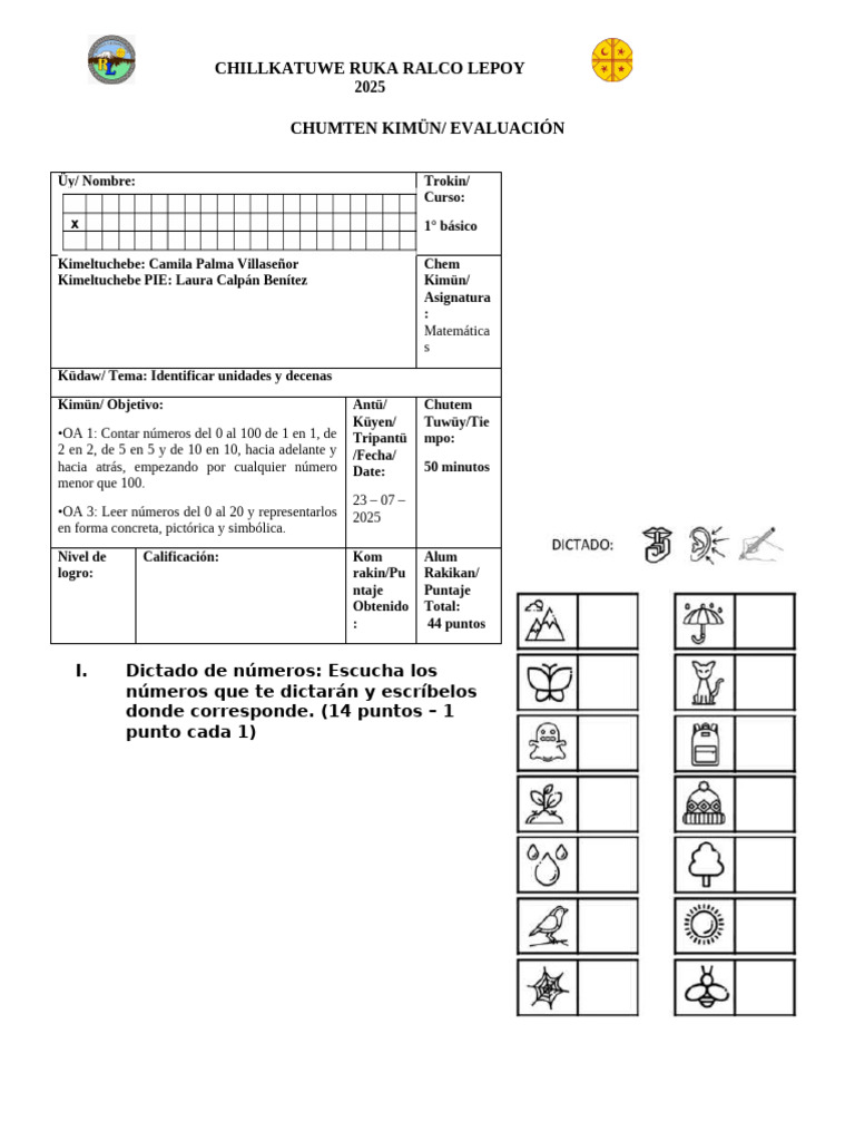 Evaluación Mate 1° | PDF