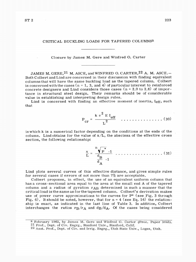 Critical Buckling Loads for Tapered Columns | PDF | Buckling | Column