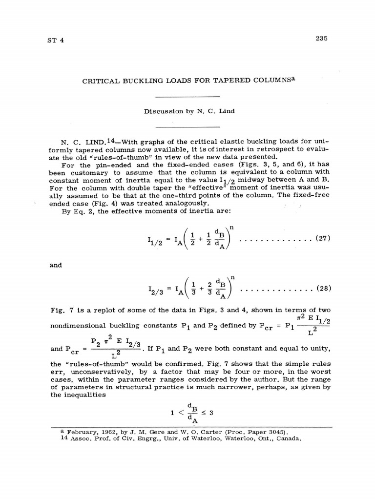 Critical Buckling Loads for Tapered Columns | PDF | Buckling