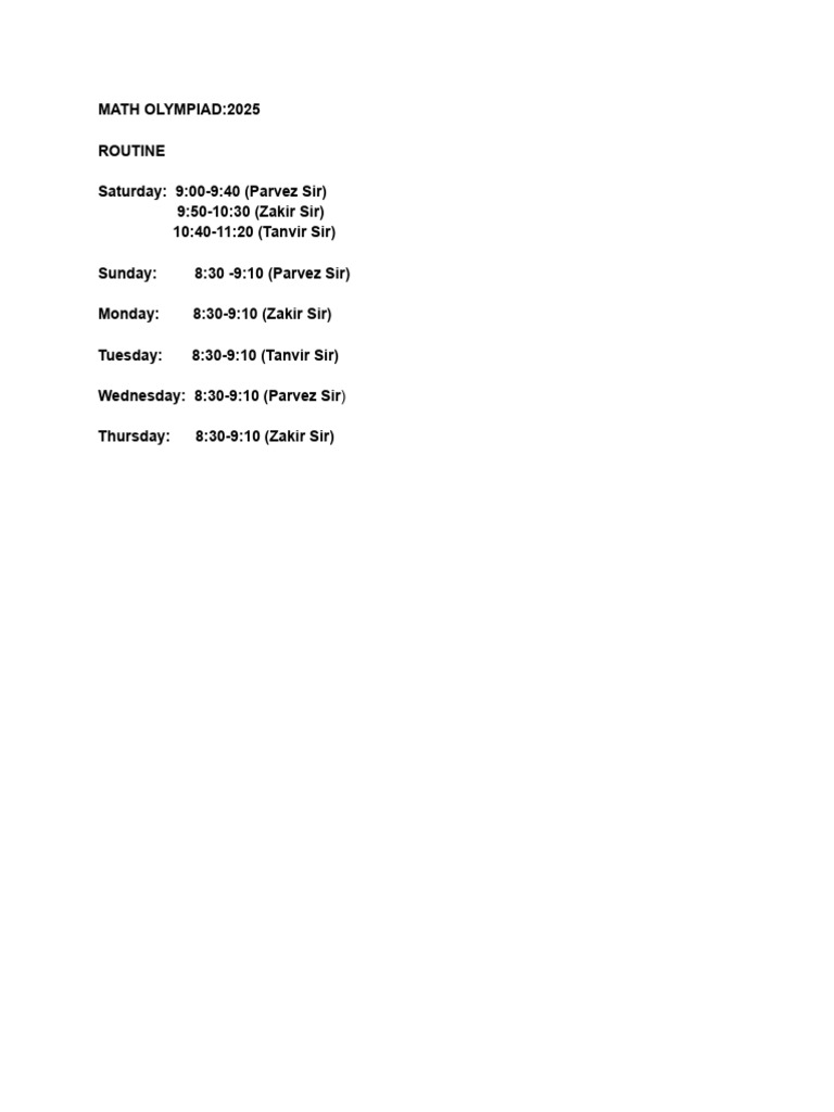 Math Olympiad 2025 Schedule | PDF