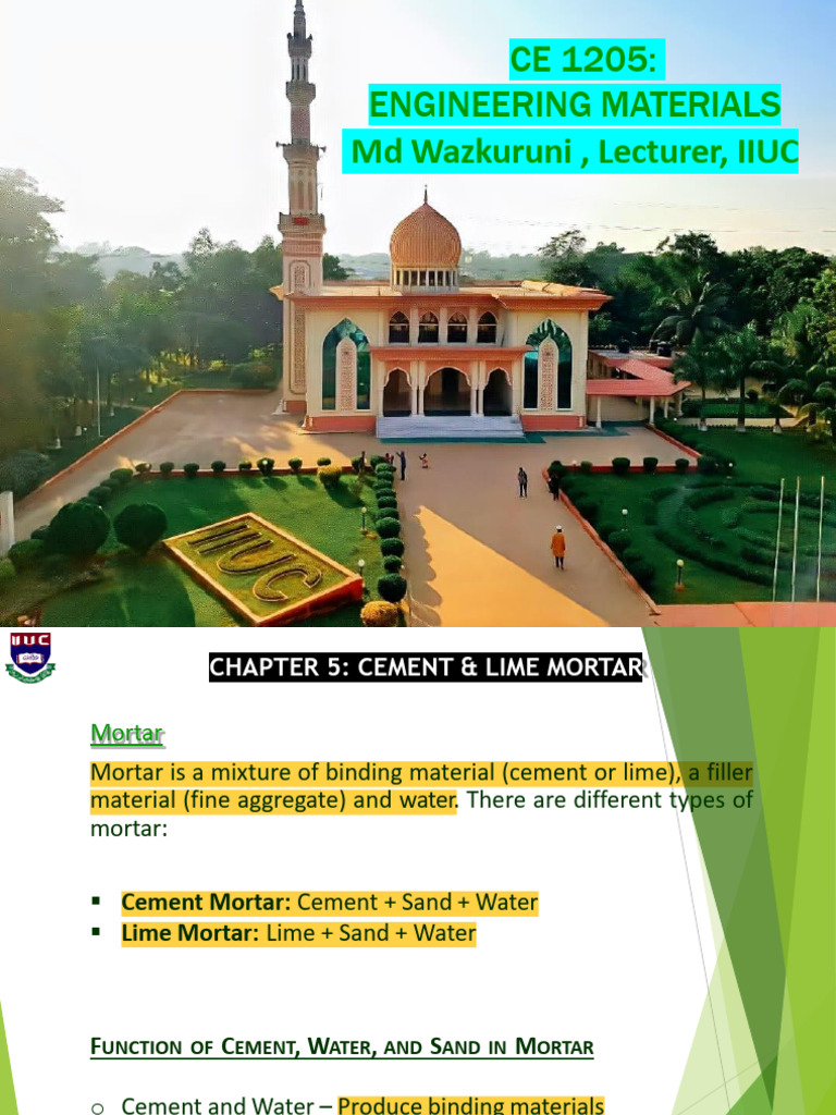 Ce 1205 Chapter-05 Cement Lime Mortar Engineering Materials | PDF ...