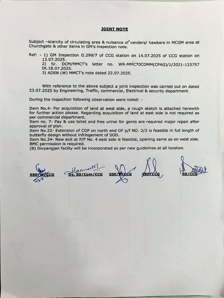 2025 07 23 CCG Joint Note For GM Insp Items | PDF