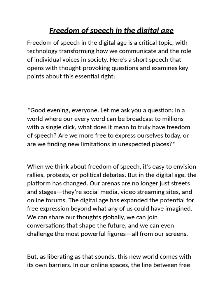 Freedom of Speech in Digital Era | PDF | Freedom Of Speech | Human ...