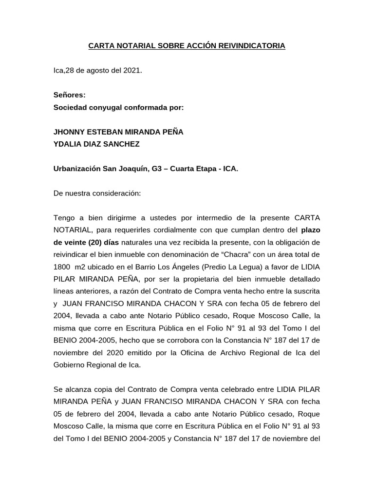 Carta Notarial - ICA | PDF