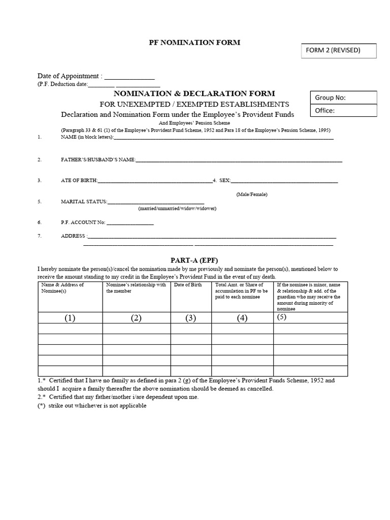 FORMAT - PF Nomination Form | PDF